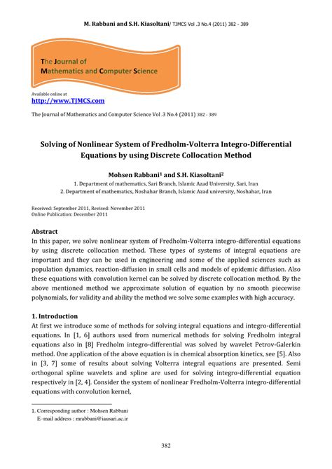 Pdf Solving Of Nonlinear System Of Fredholm Volterra Integro