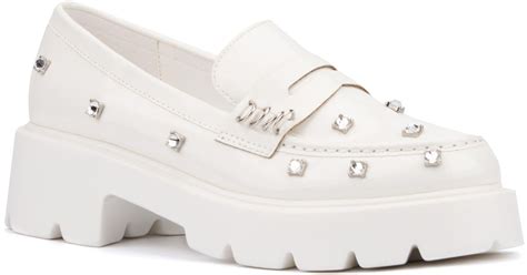 Olivia Miller Luscious Crystal Embellished Penny Loafer In White Lyst
