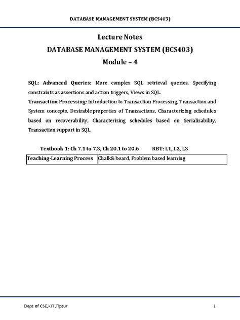 Bcs403 Dbms Module 4 Lecture Notes Advanced Sql Queries And