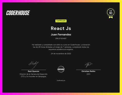 ¡ Termine El Curso De React Js En Coderhouse Juan Fernandez