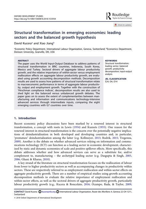 Pdf Structural Transformation In Emerging Economies Leading Sectors And The Balanced Growth