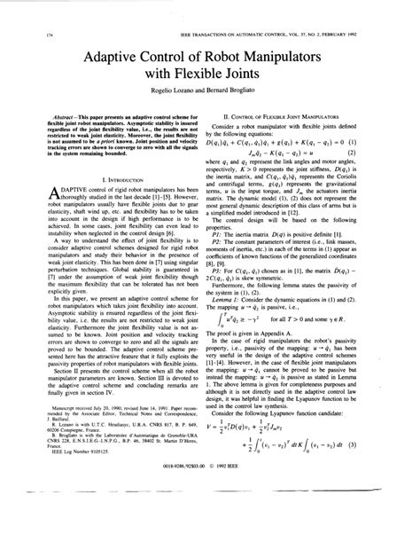 pdf adaptive control of robot manipulators with flexible joints
