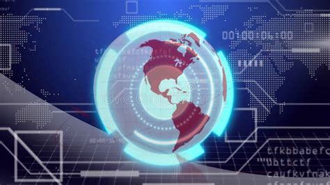 Rotating Globe With Digital Data And World Map In Futuristic Animation