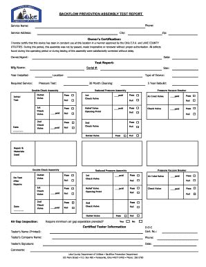 Backflow Test Report Template Page PdfFiller