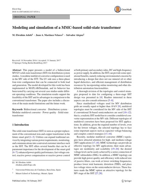 Modeling And Simulation Of A Mmc Based Solid State Transformer Springer Pdf Power