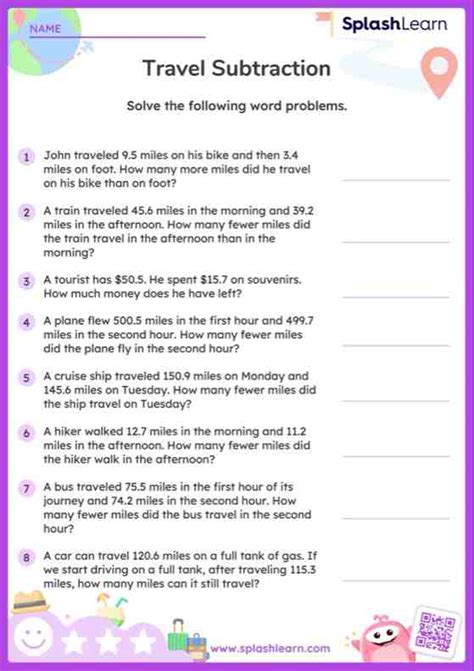 Decimal Subtraction Word Problems Worksheets Free Printable Splashlearn