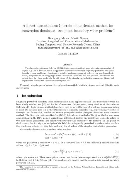 Pdf A Direct Discontinuous Galerkin Finite Element Method For Convection Dominated Two Point