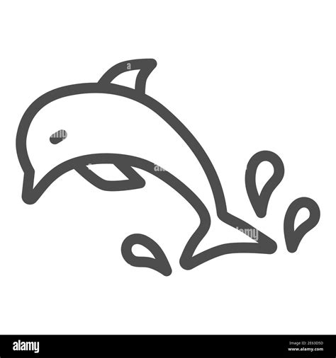 Dolphin Line Icon Marine Concept Dolphin Jumping With Splashes Of Water Sign On White
