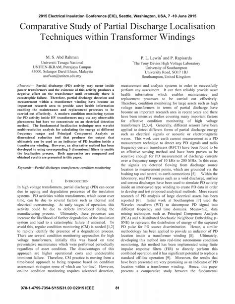 PDF Comparative Study Of Partial Discharge Localisation Techniques
