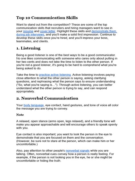 Top 10 Communication Skills Pdf Nonverbal Communication Communication