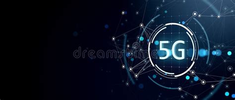Futuristic 5g Network Digital Design With Glowing Blue Neon Elements On A Dark Background