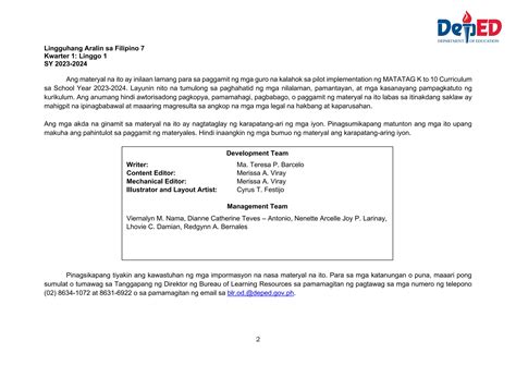 Lesson Exemplar Filipino 7 Week 1 Matatag Curriculum Pdf
