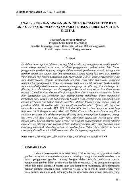 pdf analisis perbandingan metode 2d median filter dan multi level