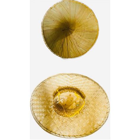 Vintage Chinese Split Bamboo And Plaited Leaf Conical Hats A Pair