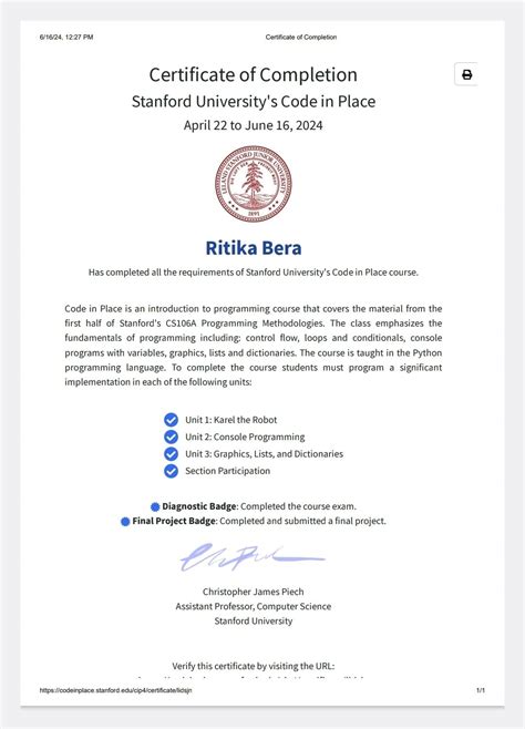 Stanforduniversity Codeinplace Computerscience Opportunity Ritika