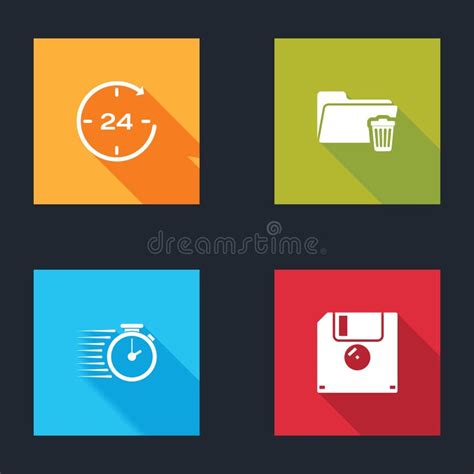 set clock 24 hours delete folder stopwatch and floppy disk icon