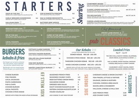 Country Pub Menu The Cottage Of Content Barton