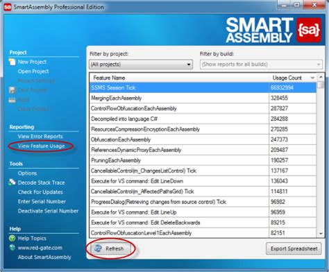 viewing feature usage reports smartassembly 6 product documentation