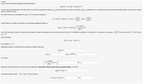 Solved 1 ﻿point Given A Second Order Linear Homogeneous