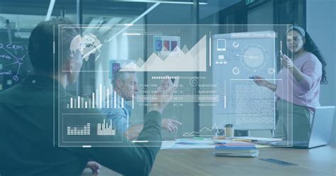 Image Of Charts Processing Data Over Diverse Colleagues At Office