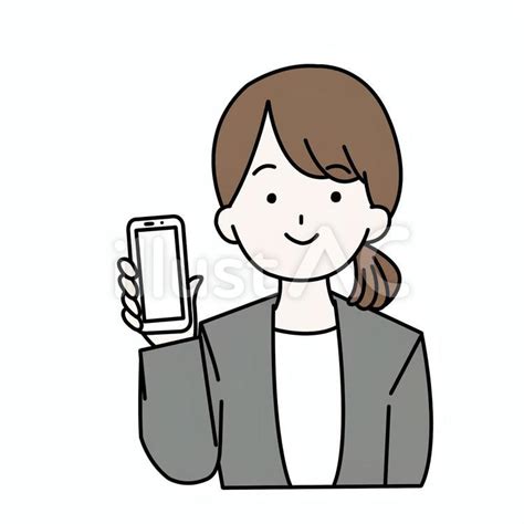 スマホを持つスーツの女性イラスト No 22953576／無料イラスト フリー素材なら「イラストac」
