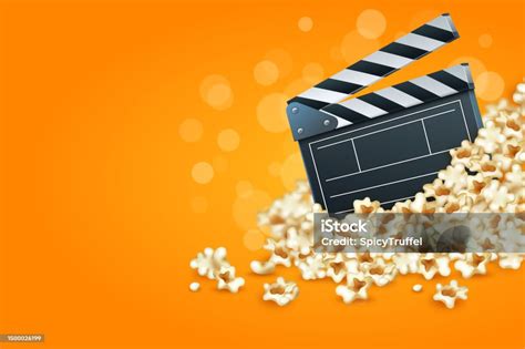 영화 배너 영화 배경 팝콘 클래퍼보드 창의적인 음식 카메라 아트 레이아웃 영화 산업 격리된 3d 요소 랜딩 페이지 템플릿입니다 벡터 사실적인 디자인 재미에 대한 스톡 벡터