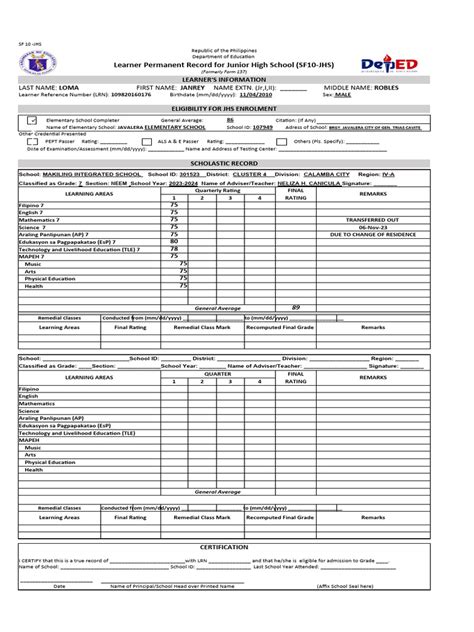 Sample Sf10 Pdf