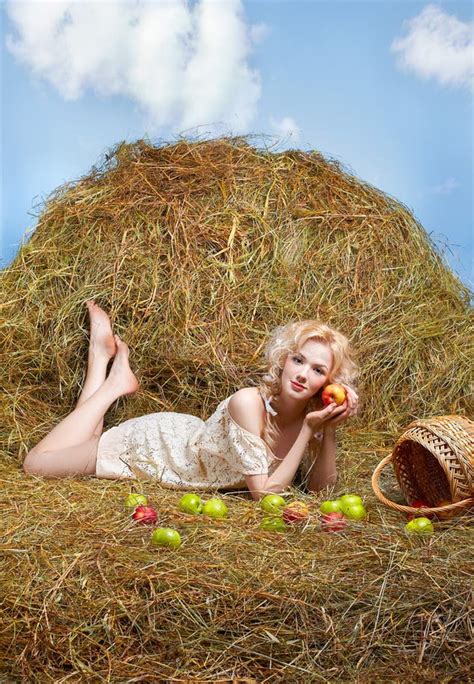 Country Girl On Hay Stock Image Image Of Blonde Haystack 19739207