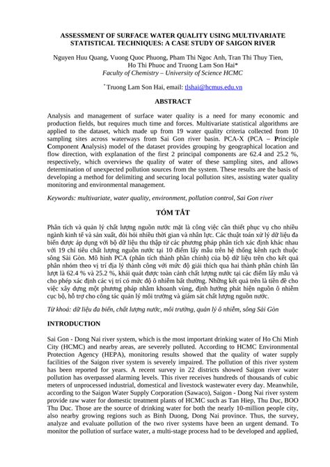 Pdf Assessment Of Surface Water Quality Using Multivariate Statistical Techniques A Case