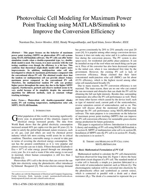 Pdf Photovoltaic Cell Modeling For Maximum Power Point Tracking Using