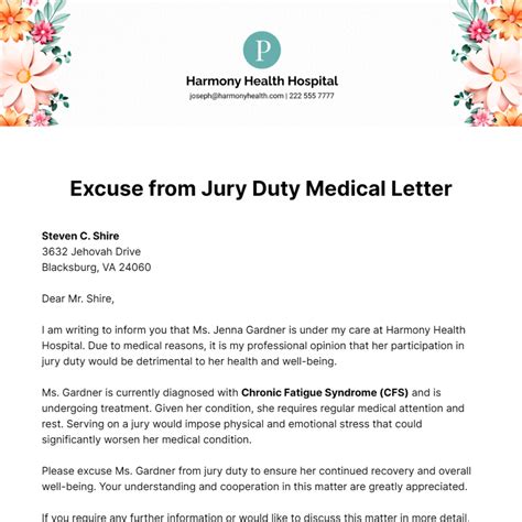 Free Excuse From Jury Duty Medical Letter Template To Edit Online
