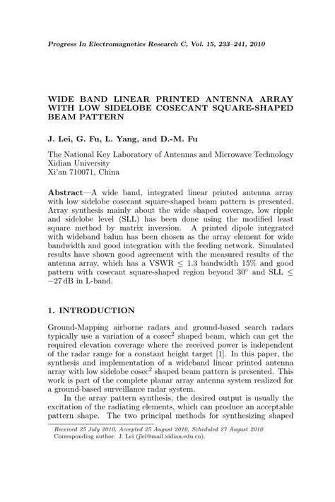 pdf wide band linear printed antenna array with low sidelobe cosecant square shaped beam pattern