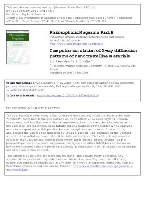 Pdf Computer Simulation Of X Ray Diffraction Patterns Of Nanocrystalline Materials Dokumentips