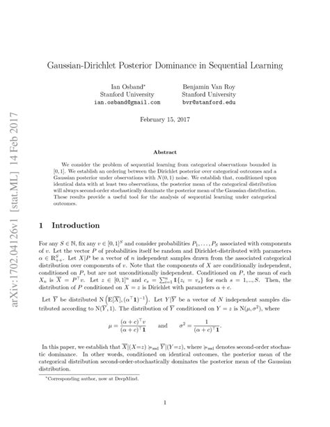 Gaussian Dirichlet Posterior Dominance In Sequential Learning Deepai