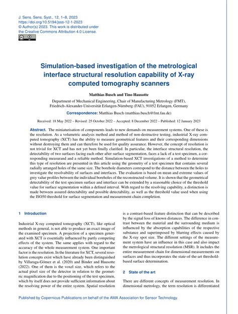 Pdf Simulation Based Investigation Of The Metrological Interface Structural Resolution
