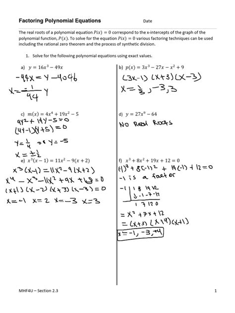 Unit 2 Activity 4 2 3 Factoring Polynomial Equations Tahaa Pdf Factorization Polynomial