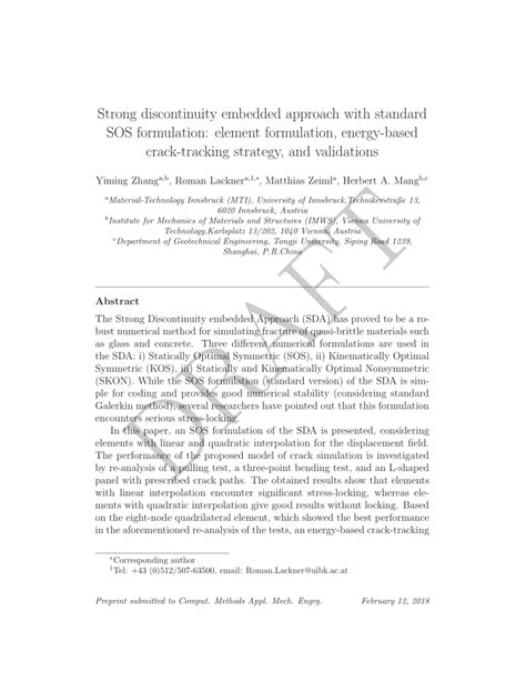 Pdf Strong Discontinuity Embedded Approach With Standard Sos Formulation Element Formulation