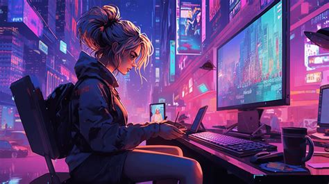 Cyberpunk Woman At Terminal R Aiimageprompts