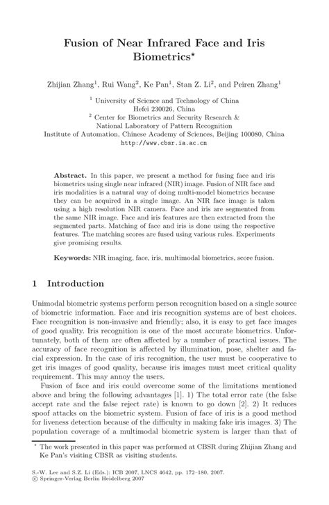 Pdf Fusion Of Near Infrared Face And Iris Biometrics