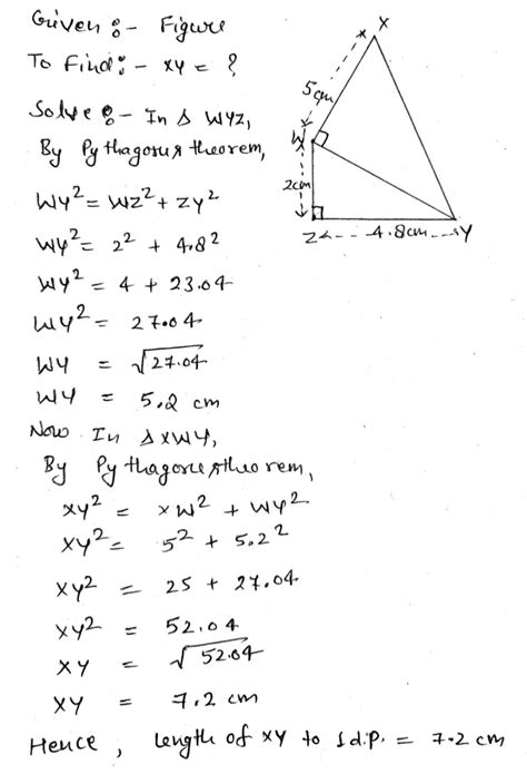 Solved Using Pythagoras Theorem Calculate The Length Of Xy Give Your Answer In Centimetres