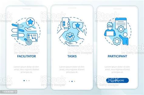 Structure Of Usability Test Session Blue Onboarding Mobile App Screen Stock Illustration