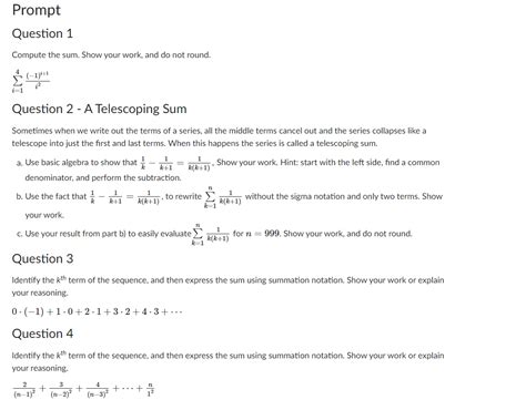 Solved Prompt Question 1 Compute The Sum Show Your Work Chegg Com