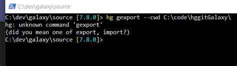mercurial why does hg gexport not work with the cwd parameter