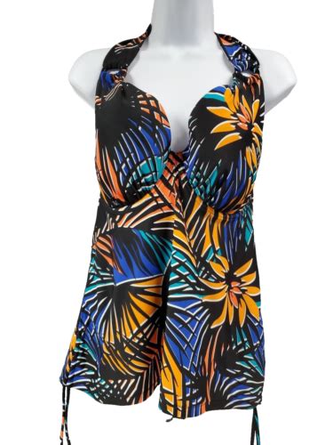 Figleaves Womens Tankini Swim Top Black Tropical Print Underwired Full