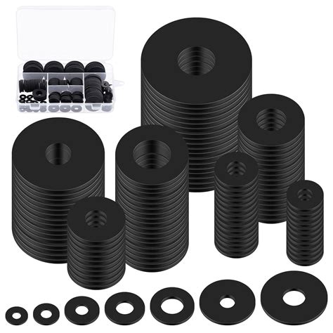 Swpeet 175pcs 7 Sizes Flat Rubber Washers Assortment Kit 10121618
