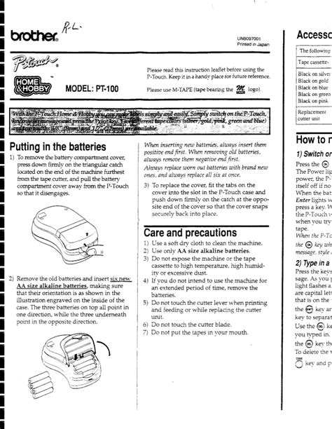 Brother Pt 100 User Manual