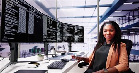 African American Coder Using Computer At Desk Stock Photo Image Of