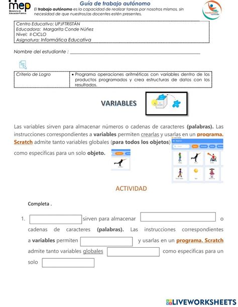 Variables En Programa Scratch Worksheet
