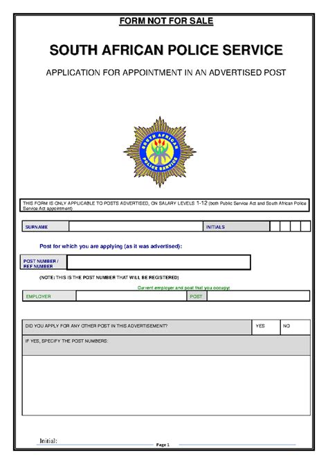 Saps Application Form For Advertised Post Instructions And Details