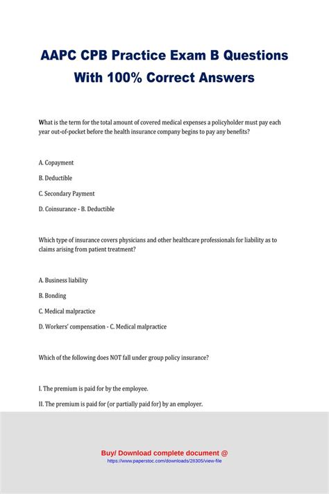 AAPC CPB Practice Exam B Questions With 100 Correct Answers In 2024 Practice Exam Exam